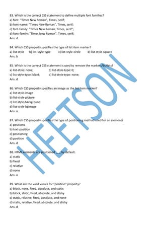 CSS MCQ (Cascading Style Sheet Question) | PDF