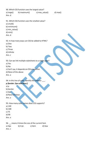 CSS MCQ (Cascading Style Sheet Question) | PDF