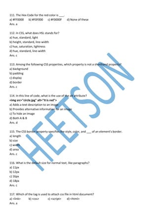 CSS MCQ (Cascading Style Sheet Question) | PDF