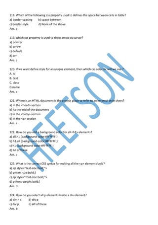 CSS MCQ (Cascading Style Sheet Question) | PDF