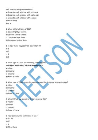 CSS MCQ (Cascading Style Sheet Question) | PDF