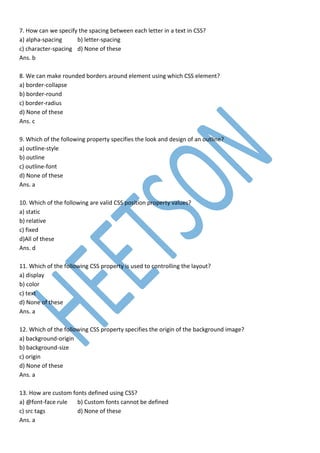 CSS MCQ (Cascading Style Sheet Question) | PDF
