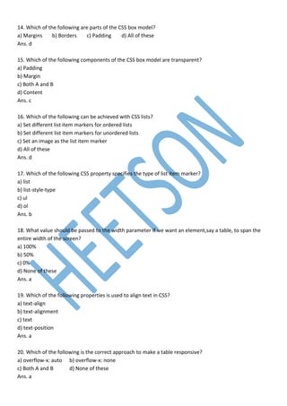 CSS MCQ (Cascading Style Sheet Question) | PDF
