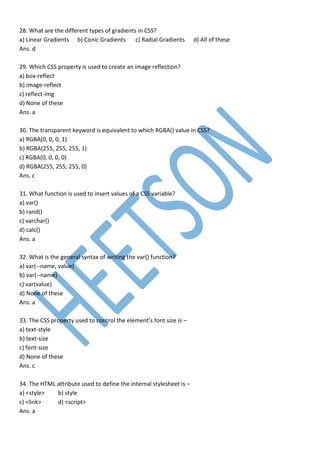 CSS MCQ (Cascading Style Sheet Question) | PDF