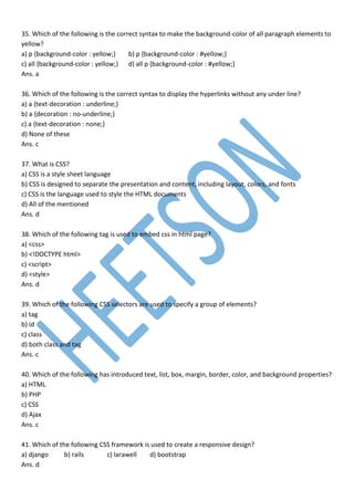 CSS MCQ (Cascading Style Sheet Question) | PDF