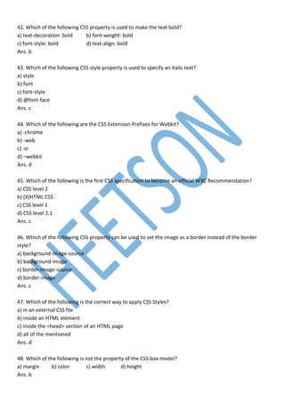 CSS MCQ (Cascading Style Sheet Question) | PDF