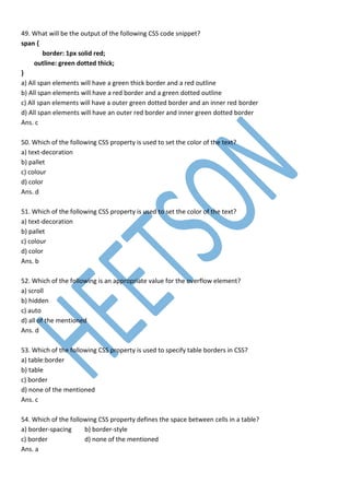 CSS MCQ (Cascading Style Sheet Question) | PDF