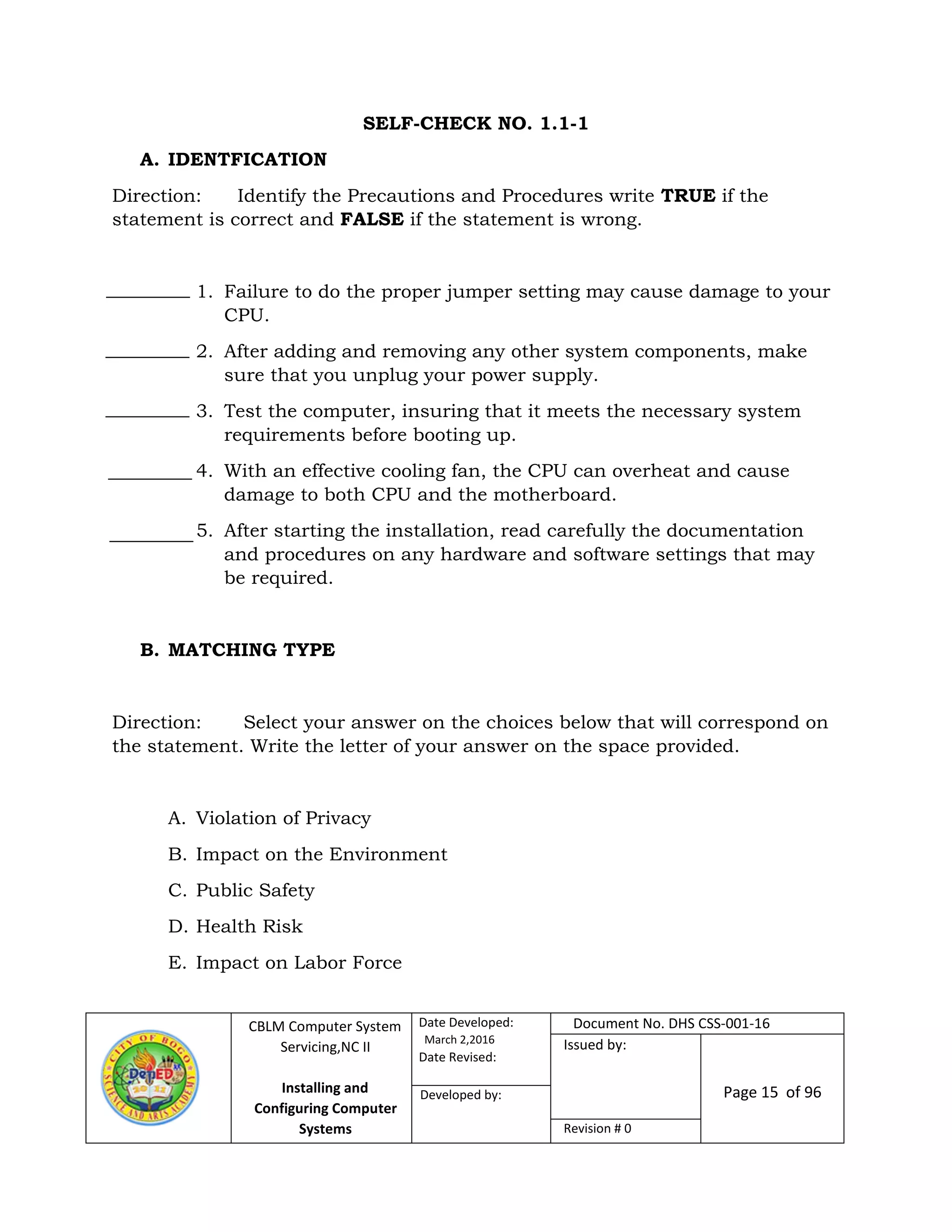 CSS NC II learning Module | PDF | IT and Internet Support | Internet