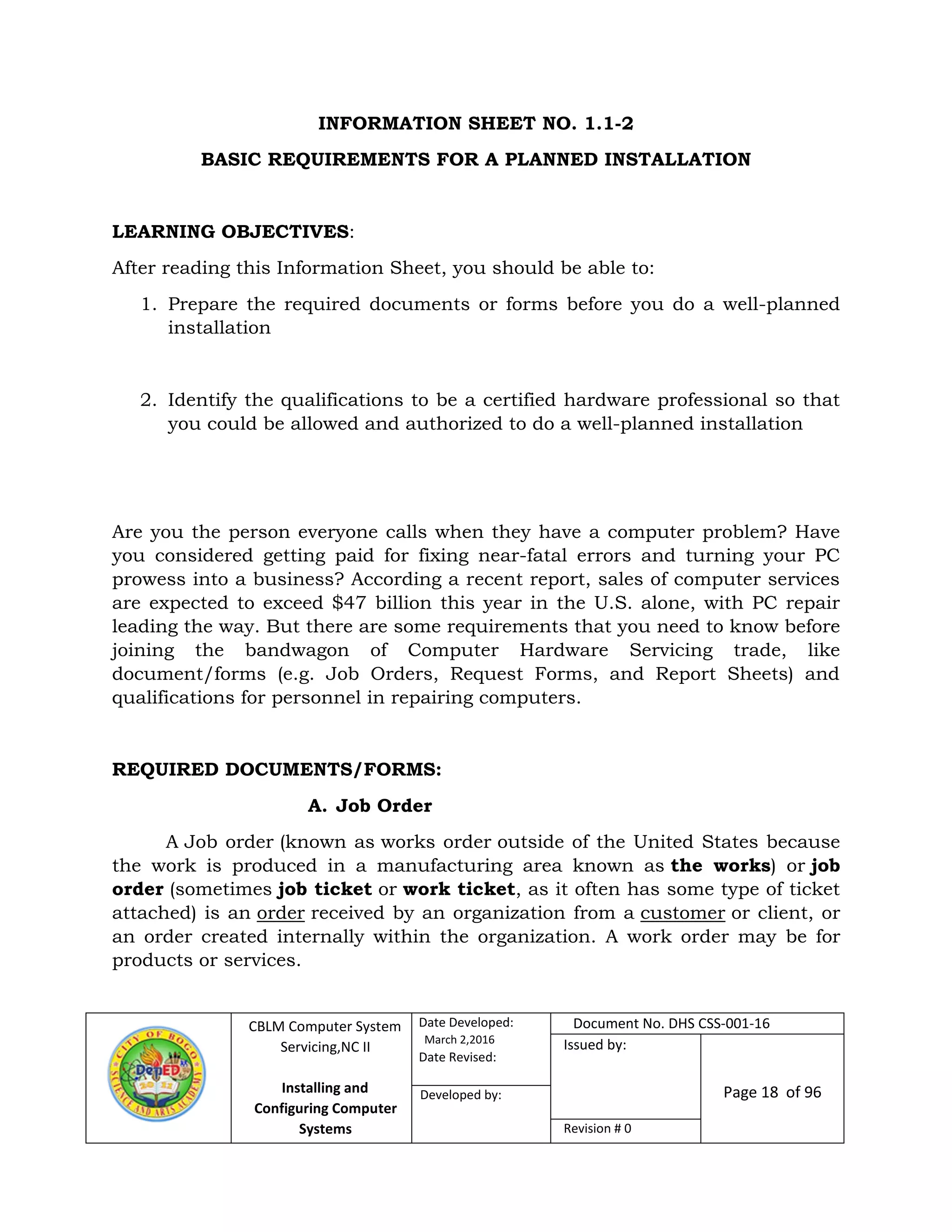 CSS NC II learning Module | PDF | IT and Internet Support | Internet