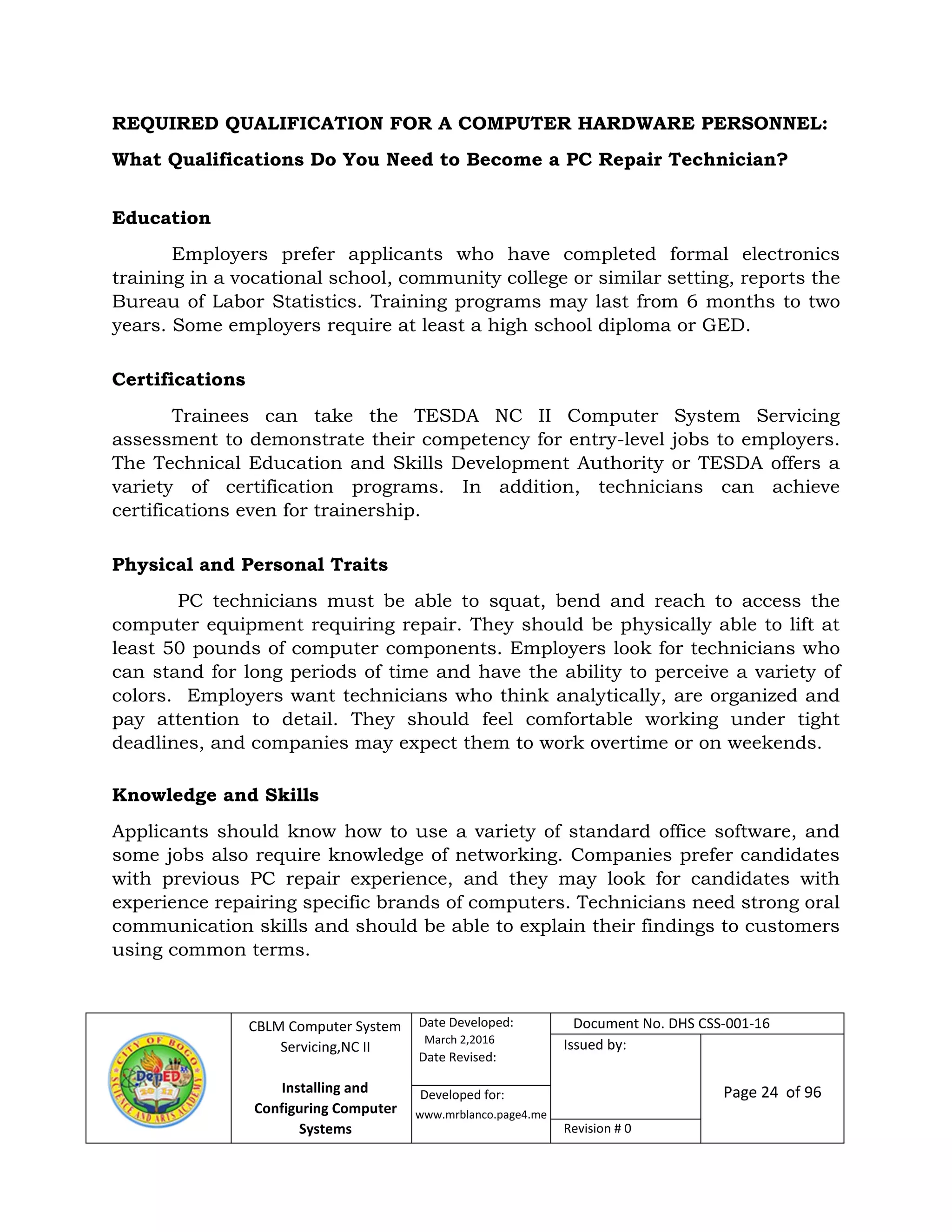 CSS NC II learning Module | PDF | IT and Internet Support | Internet