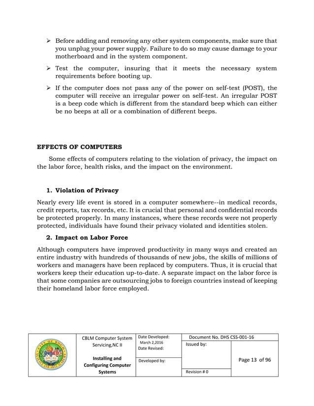 CSS NC II learning Module | PDF | IT and Internet Support | Internet