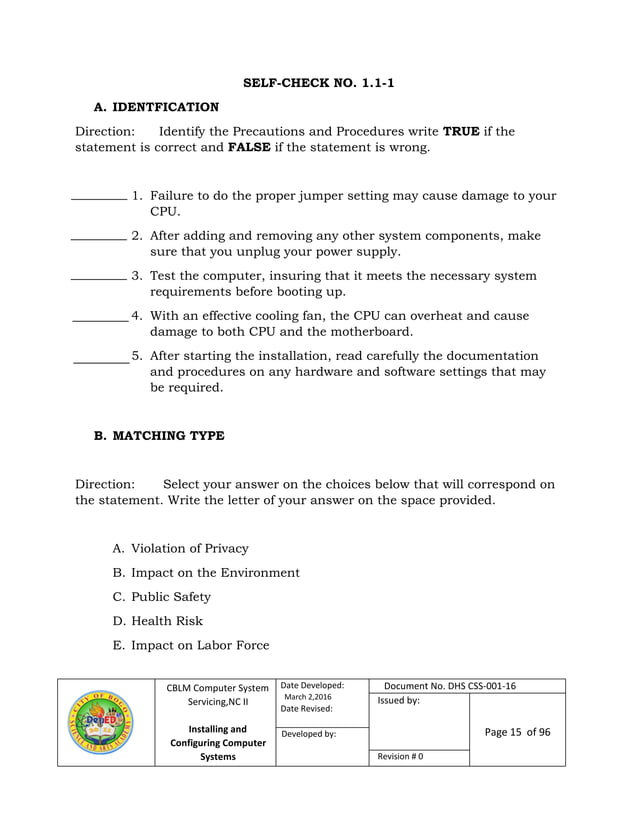 CSS NC II learning Module | PDF | IT and Internet Support | Internet