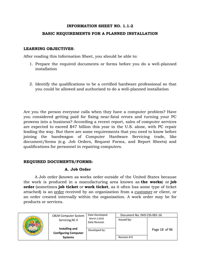 CSS NC II learning Module | PDF | IT and Internet Support | Internet