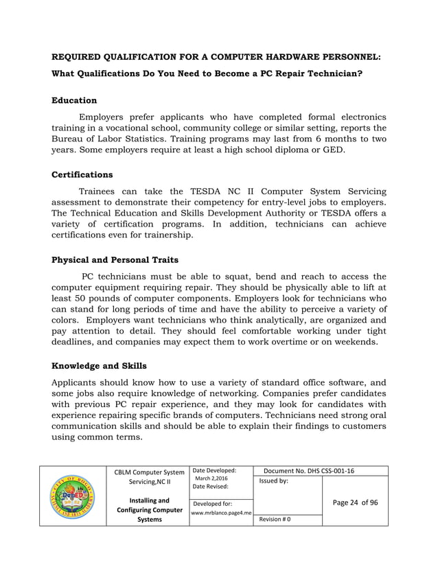 CSS NC II learning Module | PDF | IT and Internet Support | Internet