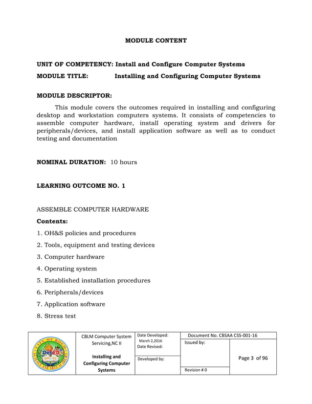 CSS NC II learning Module | PDF | IT and Internet Support | Internet