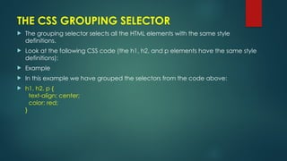 CSS selectors and their types and their examples in css.pptx