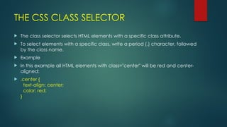 CSS selectors and their types and their examples in css.pptx