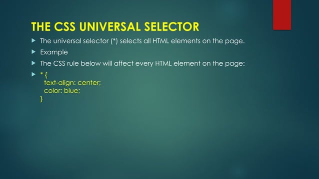 CSS selectors and their types and their examples in css.pptx