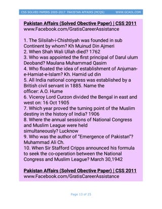 Css solved papers 2005 2017 (pakistan affairs mcqs) | PDF