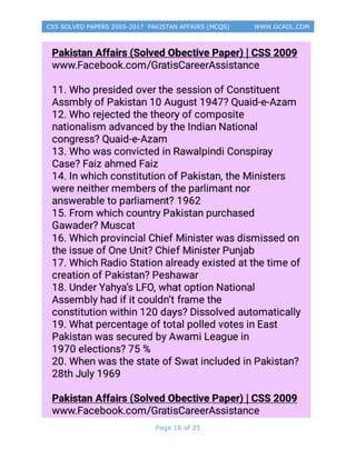 Css solved papers 2005 2017 (pakistan affairs mcqs) | PDF