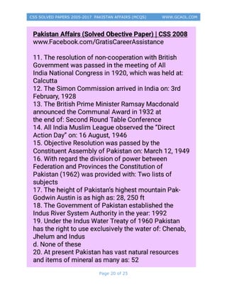 Css solved papers 2005 2017 (pakistan affairs mcqs) | PDF
