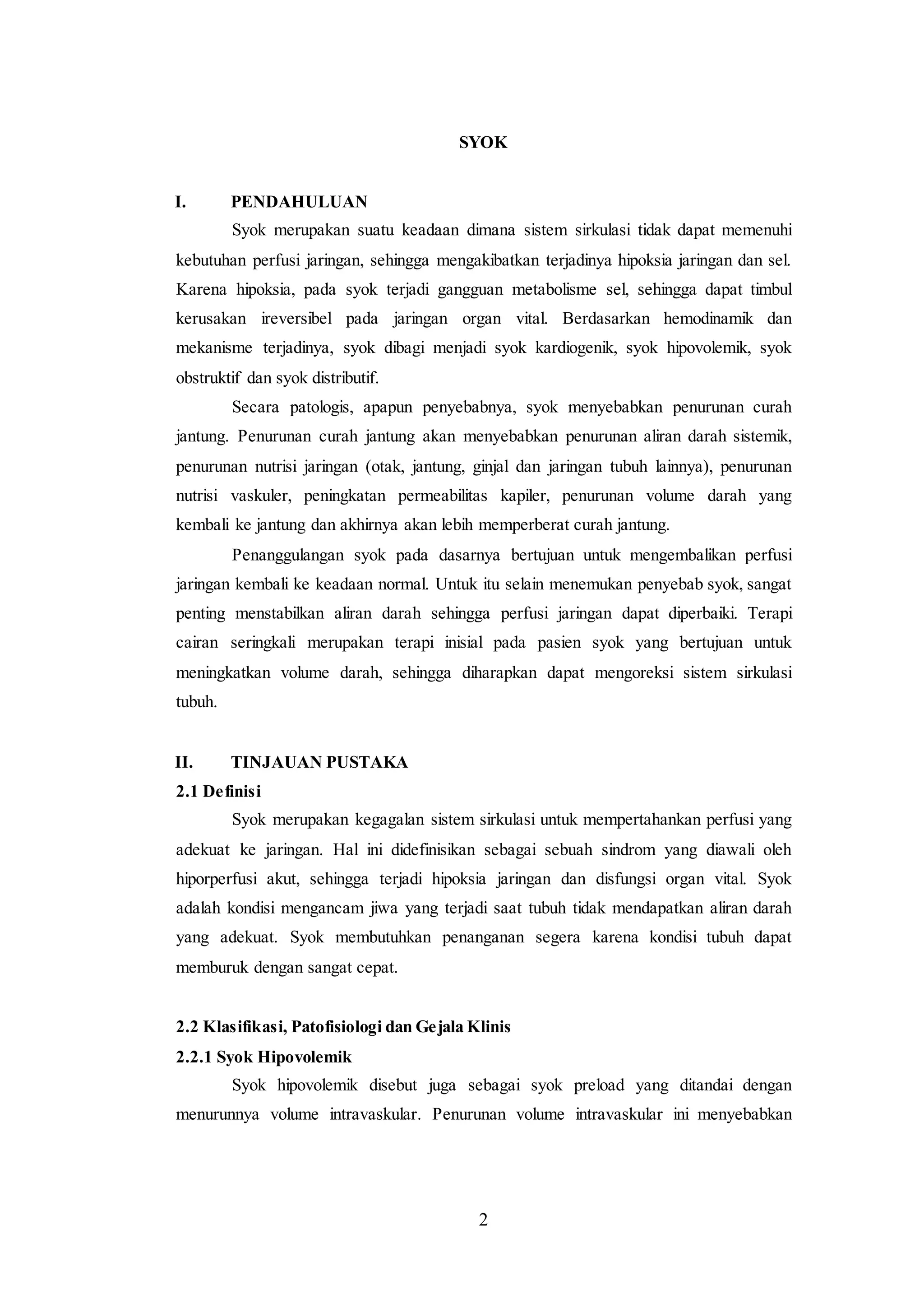 Css syok dan terapi cairan | PDF