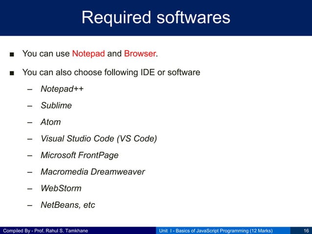 CSS Unit I - Basics of JavaScript Programming | PDF