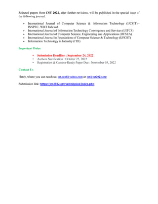 9 th International Conference on Foundations of Computer Science & Technology (CST 2022) | PDF