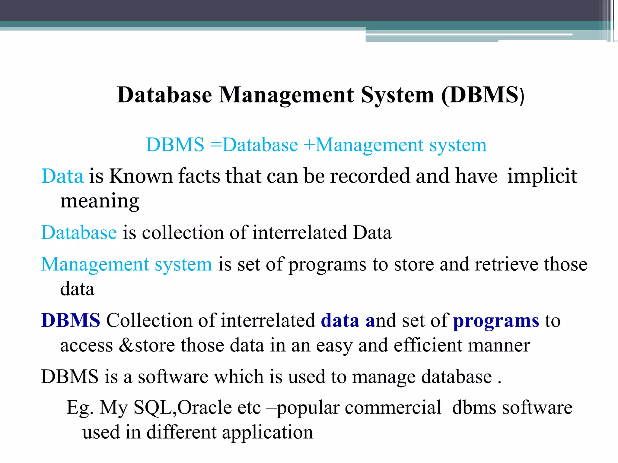 Cst204 Dbmsmodule1 Ppt 1pptx Databases Computer Software And Applications
