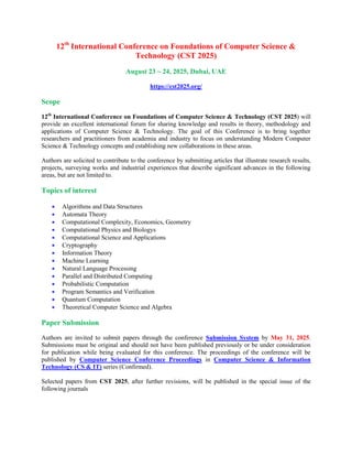 12th International Conference on Foundations of Computer Science ...
