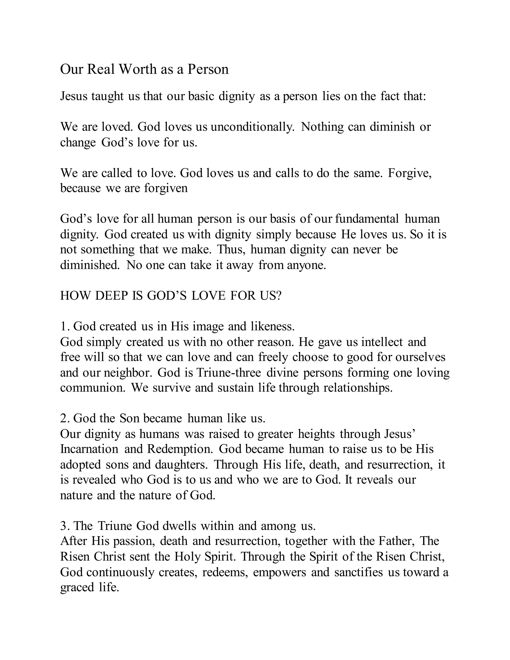 Cst, god's love, human dignity | DOCX