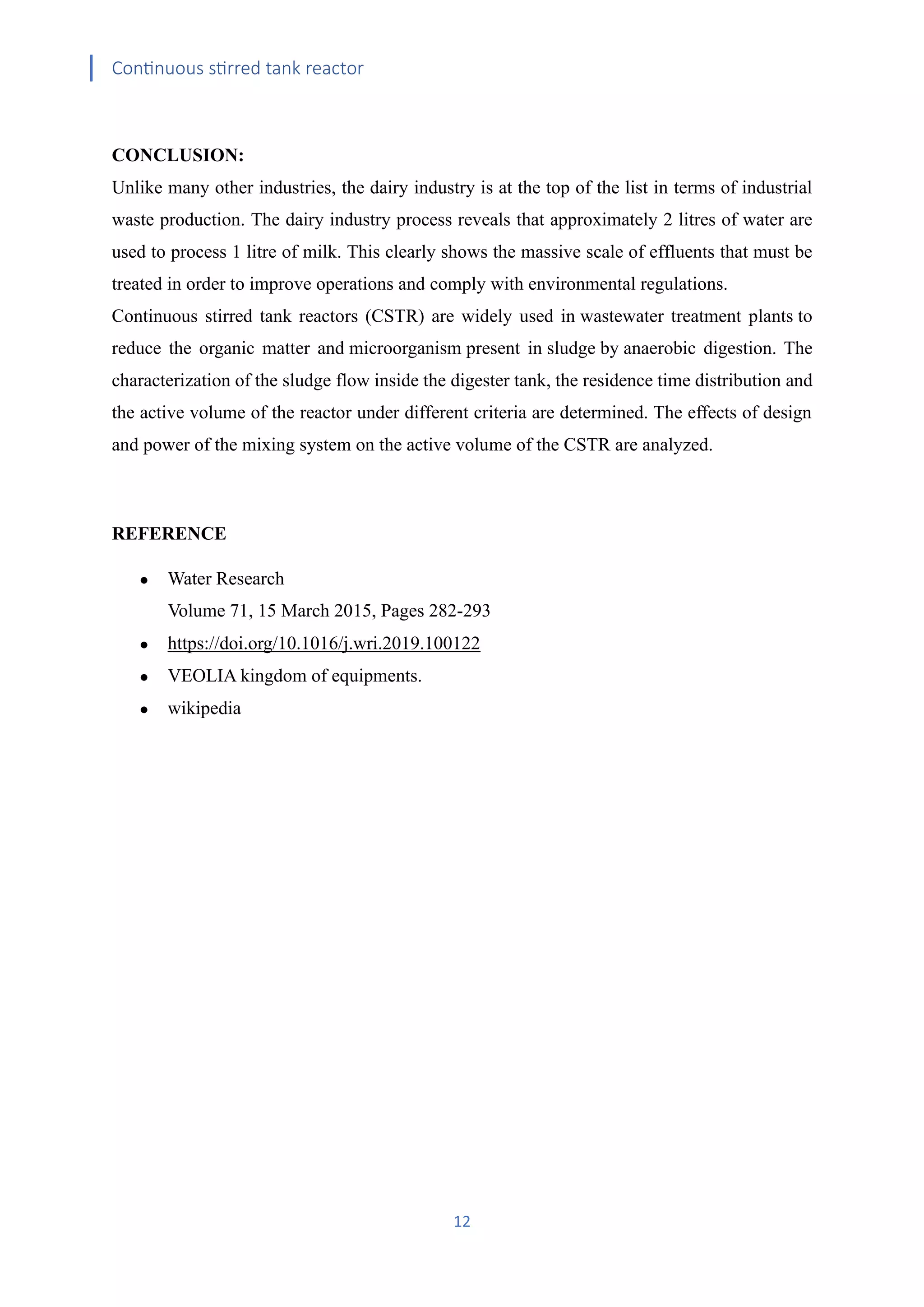 Continuous stirred tank reactor (CSTR ) | PDF