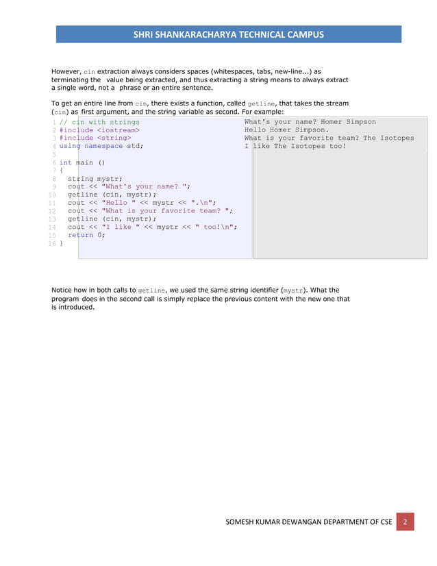 String class and function for b.tech iii year students | PDF
