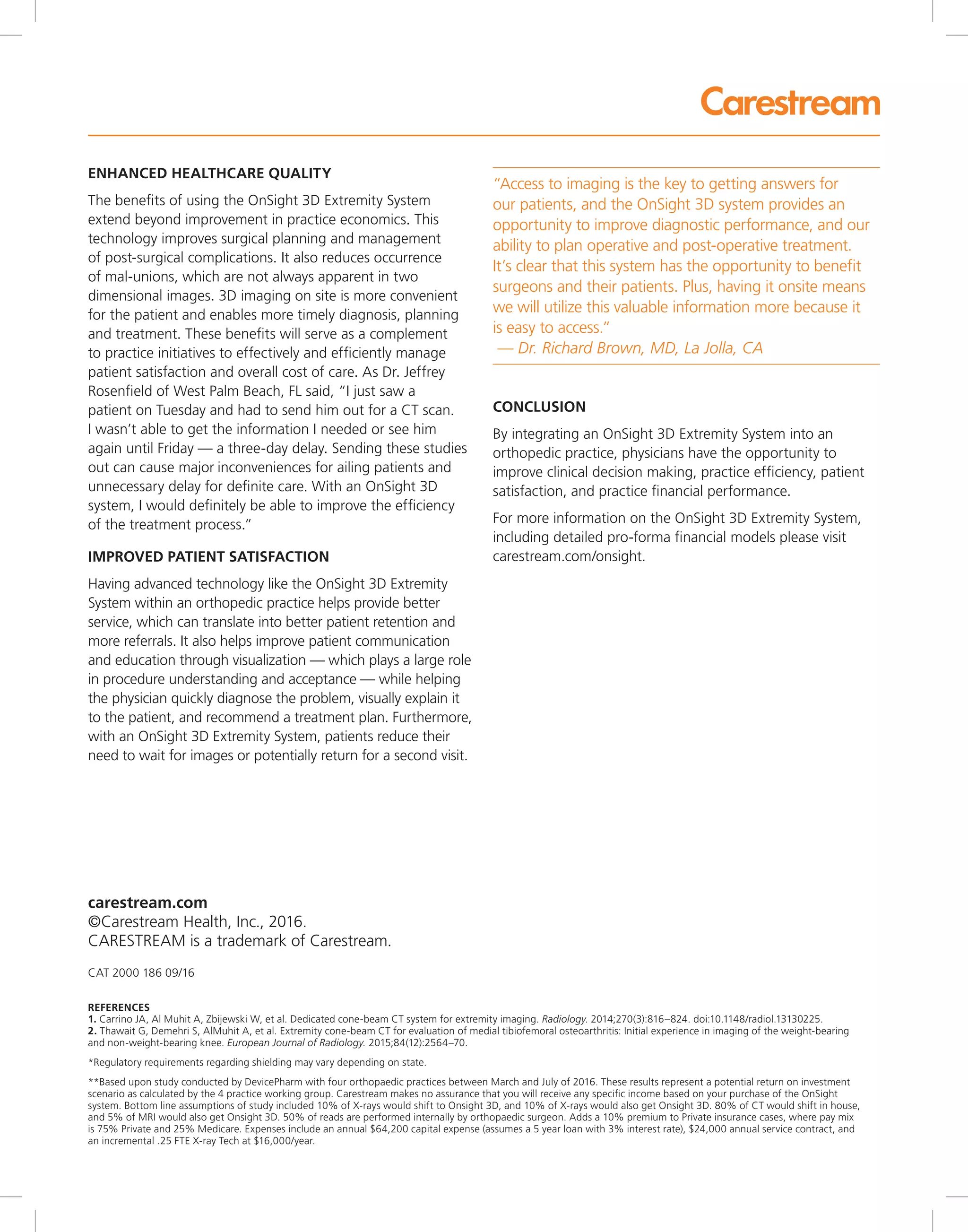 Financial Implications for Integrating Carestream OnSight 3D Extremity ...