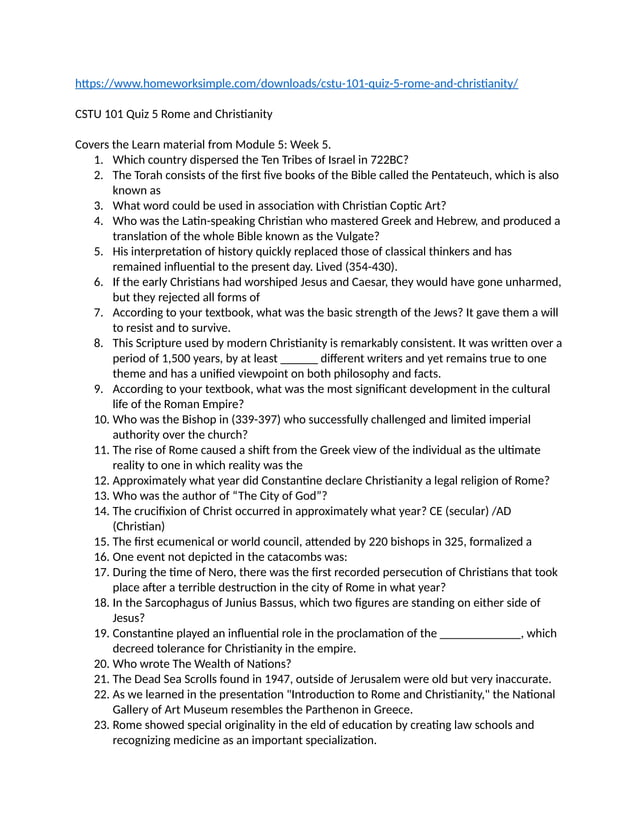 CSTU 101 Quiz 5 Rome and Christianity Liberty Homeworksimple.docx