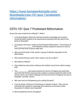 CSTU 101 Quiz 7 Protestant Reformation Homeworksimple.docx