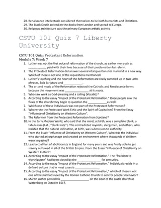 CSTU 101 Quiz Review Liberty University Updated | DOCX