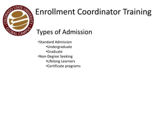 Enrollment Coordinator Training: Admissions Requirements | PPT