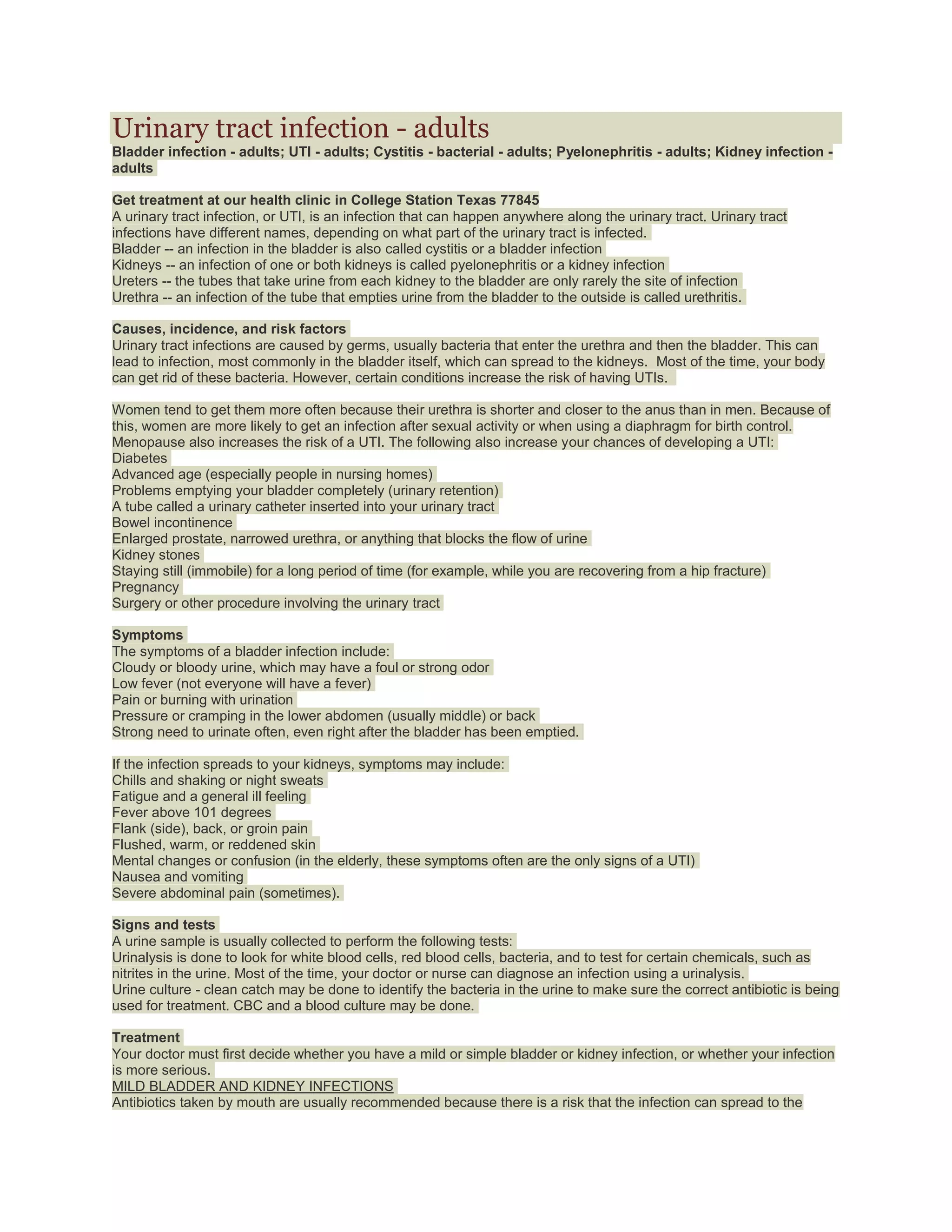 Csu urinary tract infection | DOCX