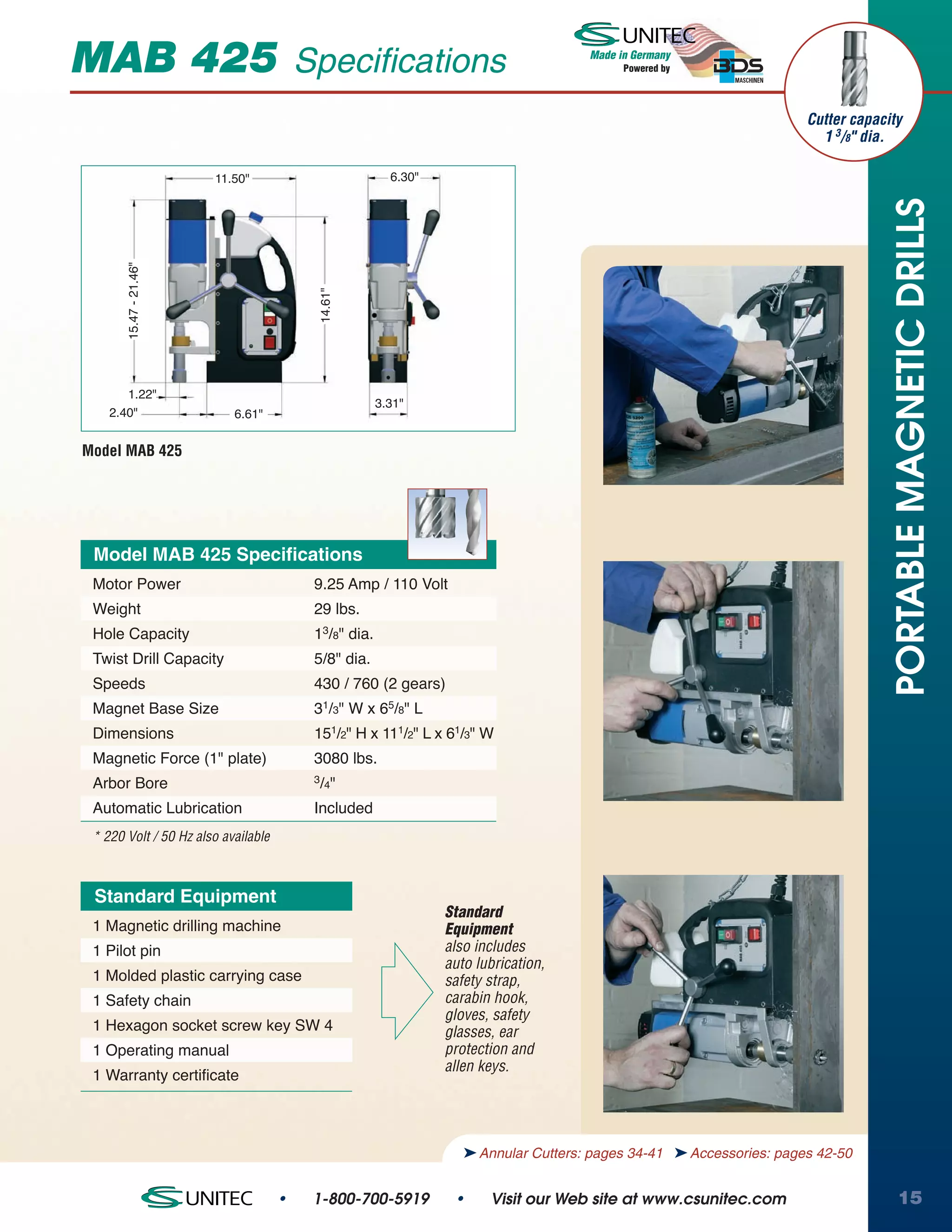 CS Unitec MAB 425 Portable Magnetic Drill | PDF