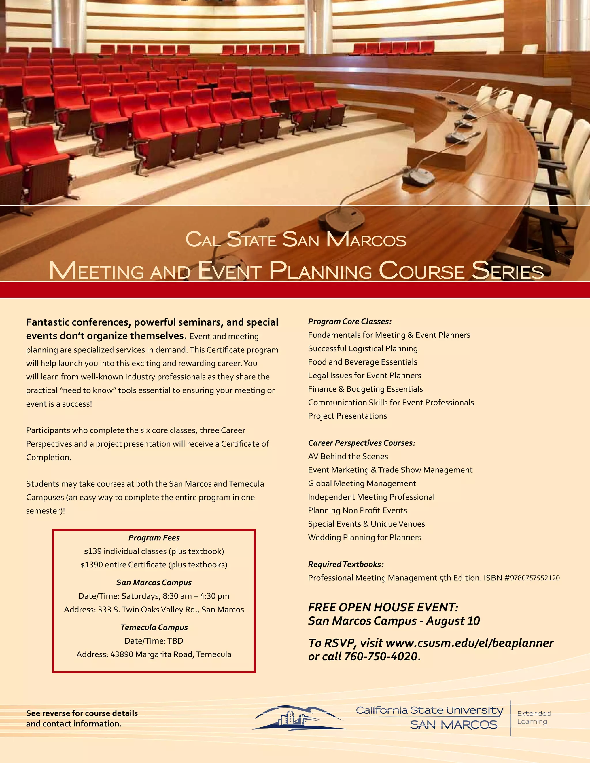 Csusm Meeting & Event Planning Certificate Fall2011 | PDF