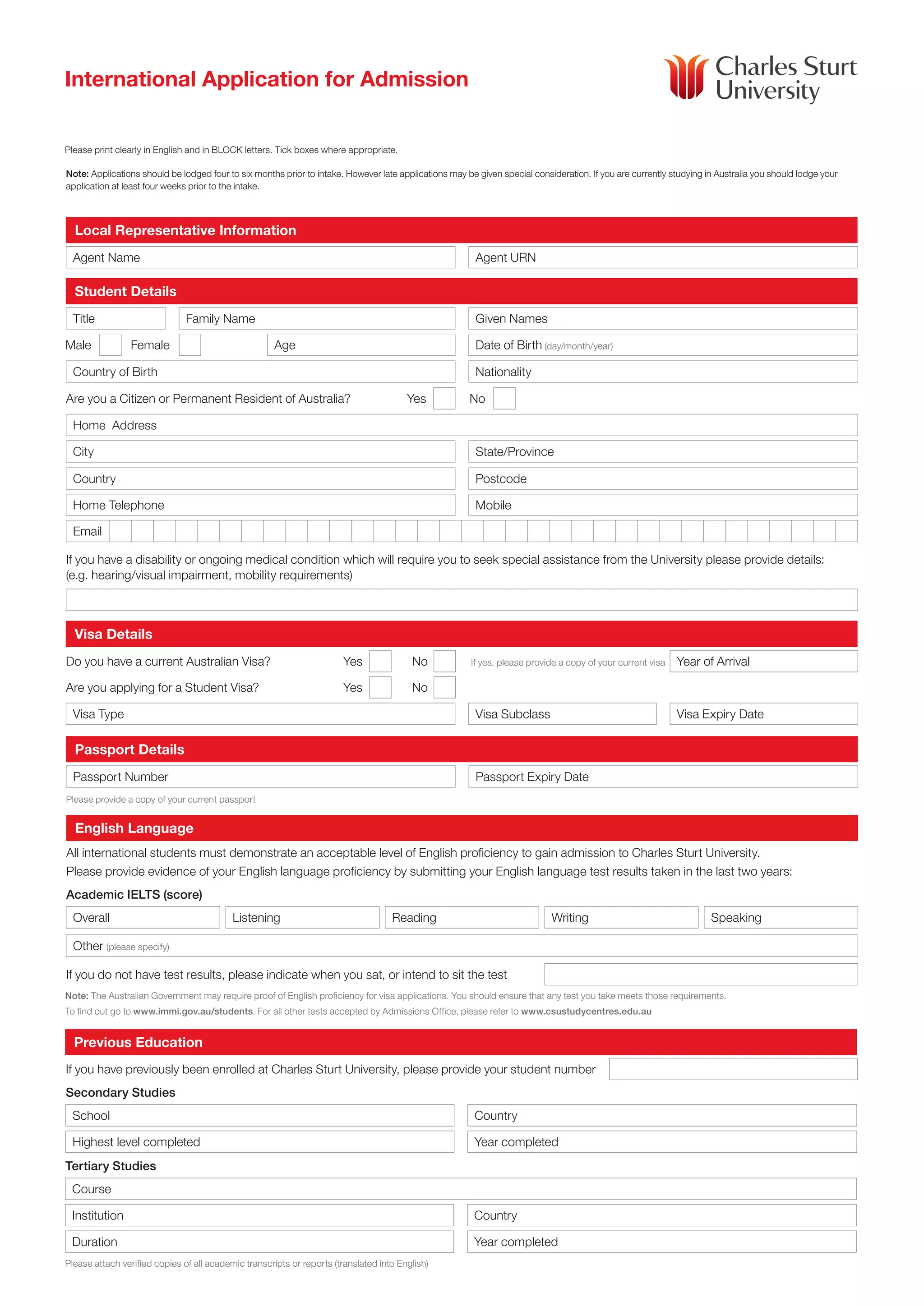 Charles Sturt University Csu study centre application form 250215 | PDF