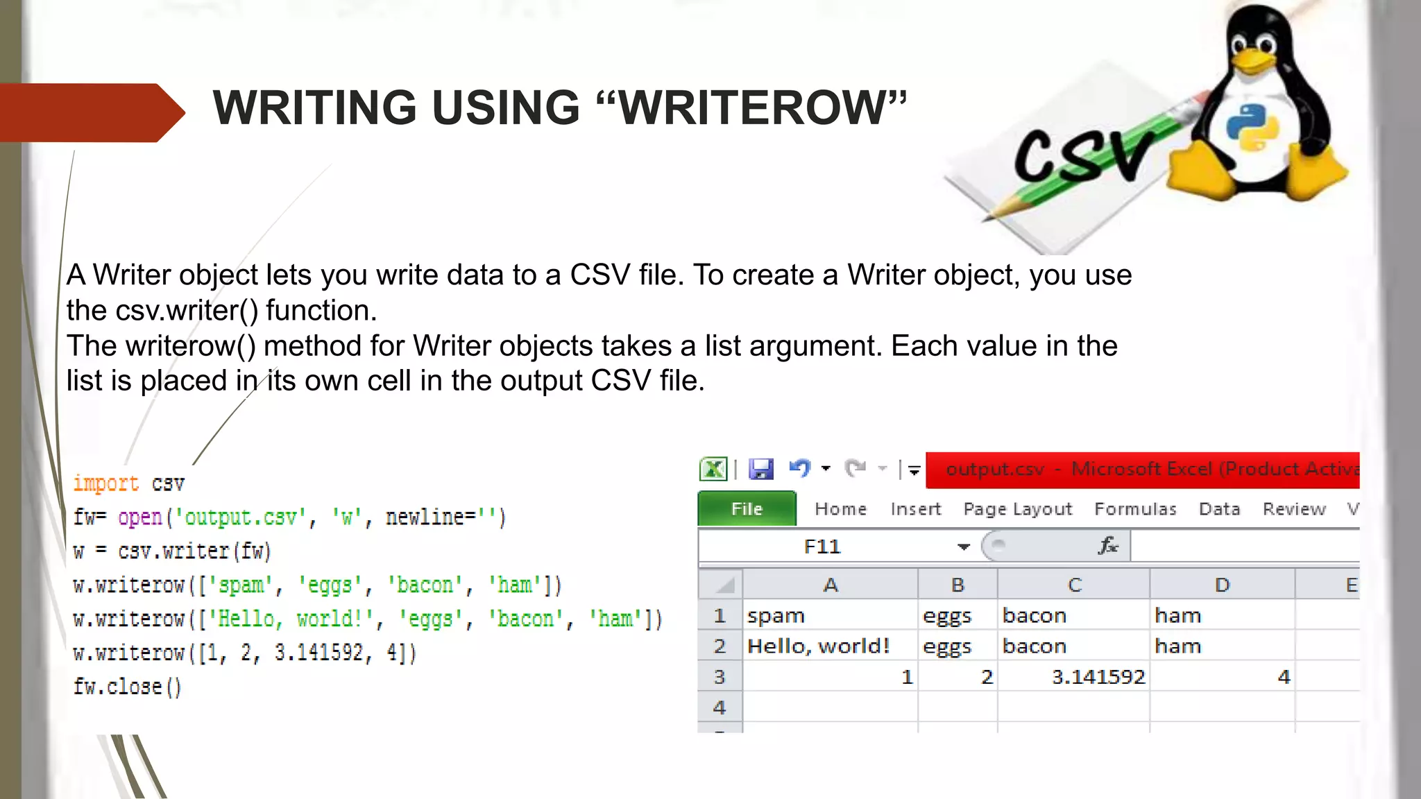 Csv file read and write | PPTX