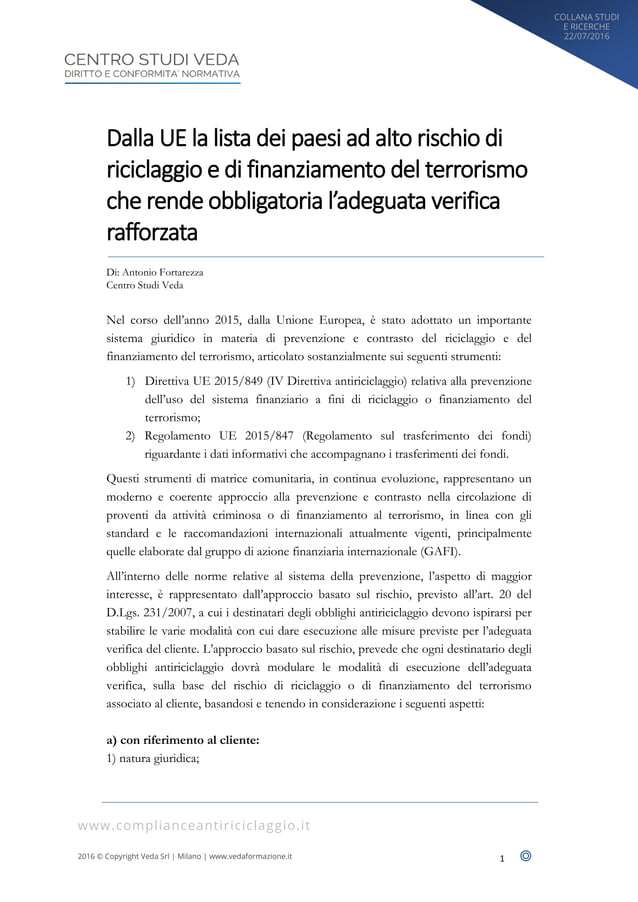 Lista dei paesi ad alto rischio per l'adeguata verifica rafforzata ...