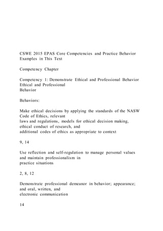 CSWE 2015 EPAS Core Competencies and Practice Behavior Exa | PDF