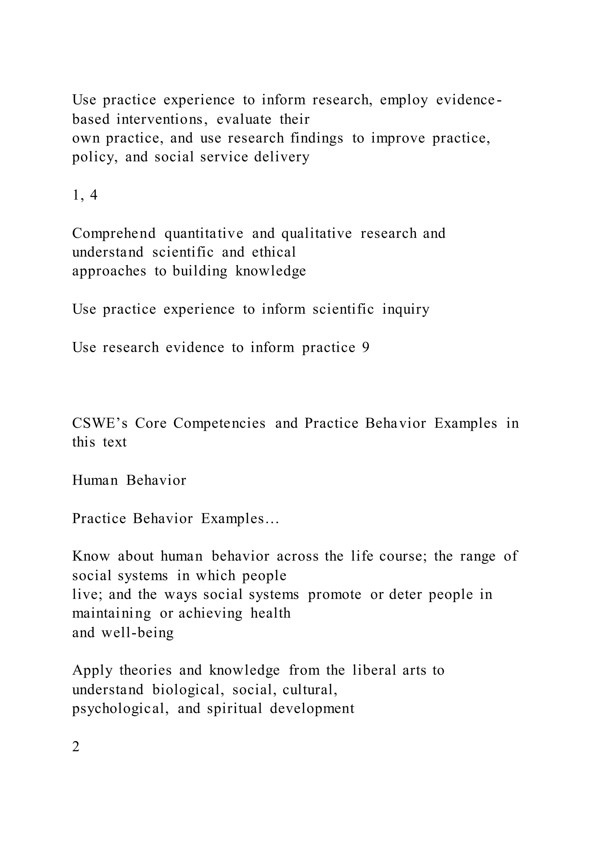 CSWE’s Core Competencies and Practice Behavior Examples in | DOCX