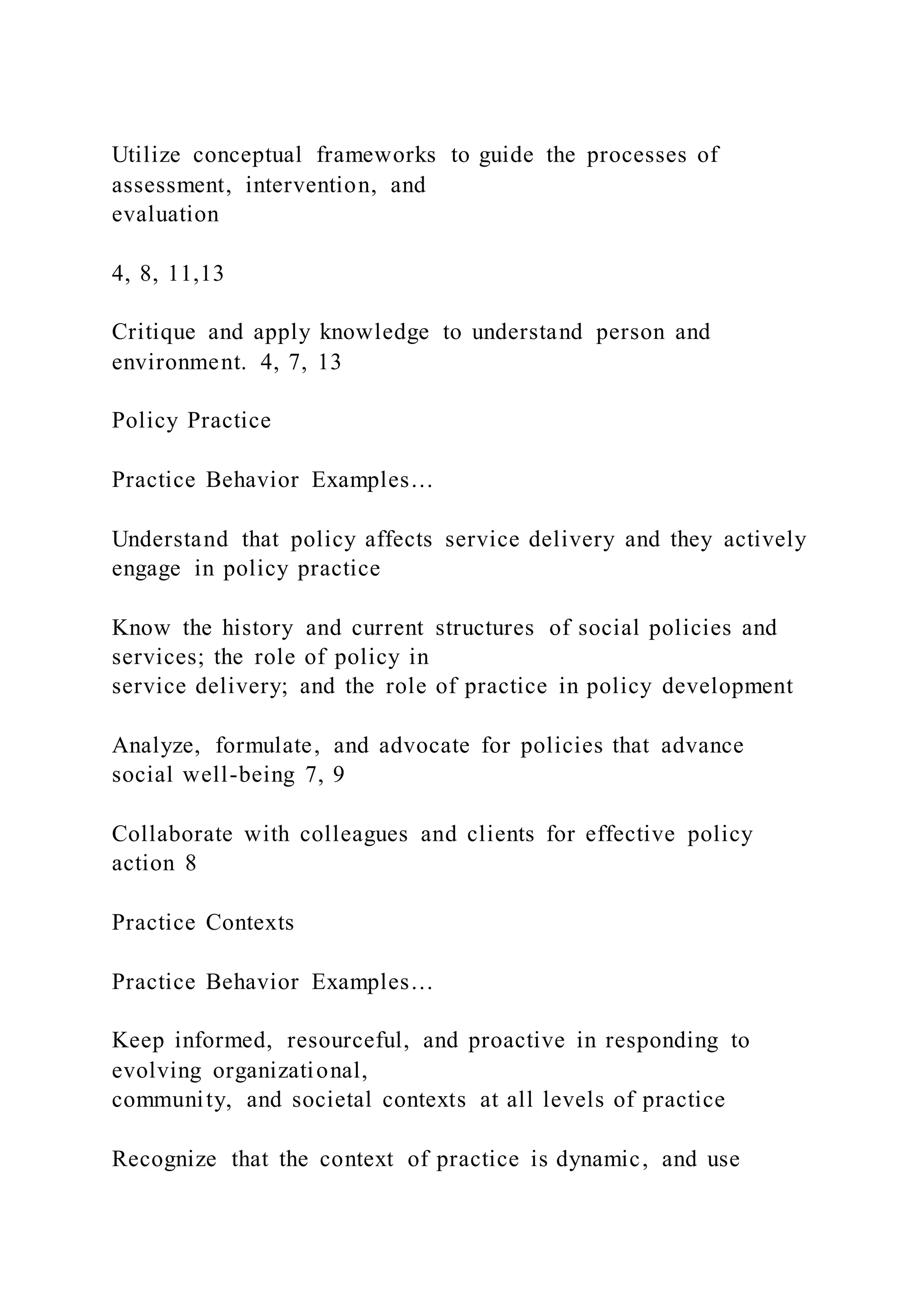 CSWE’s Core Competencies and Practice Behavior Examples in | DOCX