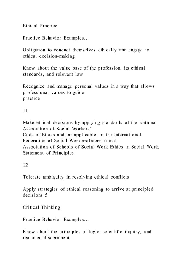 CSWE’s Core Competencies and Practice Behavior Examples in | DOCX ...