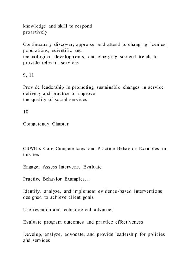 CSWE’s Core Competencies and Practice Behavior Examples in | DOCX ...