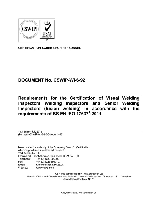 Cswip wi-6-92 13th edition july 2015 | PDF | Careers